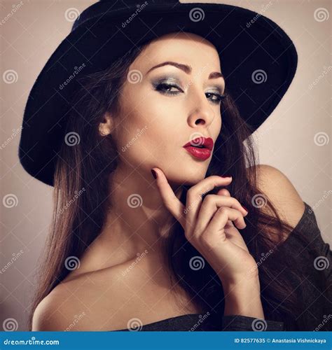 Expressive Female Model With Bright Makeup And Red Lipstick Man Stock