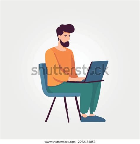 Vector Illustration Man Sitting Working Laptop Stock Vector Royalty Free 2292184853 Shutterstock
