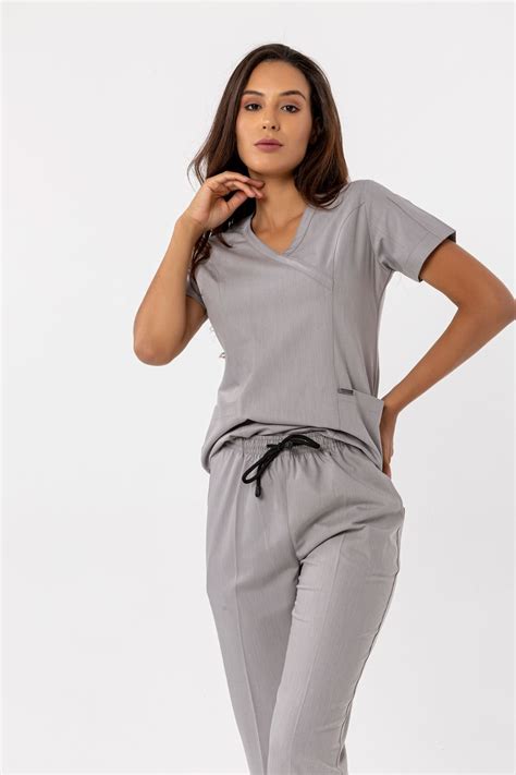 Comfortable Light Grey Scrub Set Nurse Uniformelasticated Doctor