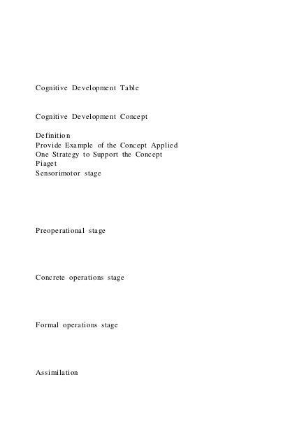 Cognitive Development Table Cognitive Development Conc Pdf