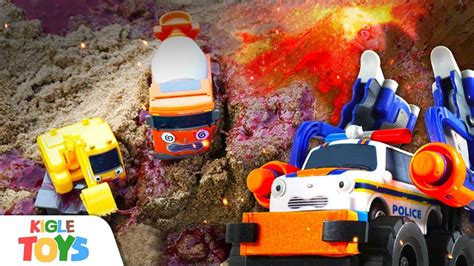 액괴 화산 폭발 장난감 중장비 경찰차 소방차 구급차 앰뷸런스 레미콘 포크레인 덤프트럭 버스 슬라임 액체괴물 마그마 타요 슈퍼구조대 1화 Kigle Toys