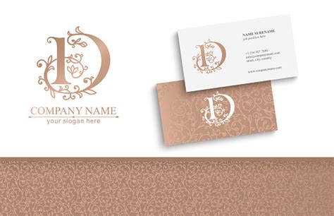 프리미엄 벡터 D 로고 몬노그램 레터링 및 명함 장미의 섬세한 우아한 꽃 무늬 엘리트 회사를 브랜딩하기 위한 개인 로고 또는 사인 벡터 디자인 알파벳 D에 대한 스톡 벡터