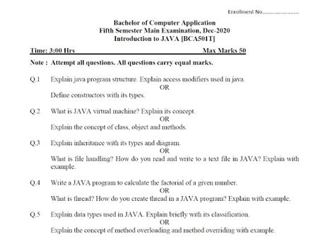 Dr A P J Abdul Kalam University BCA V SEM Introduction To JAVA BCA T Dec Question