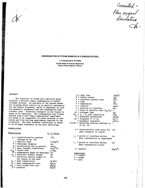 Pdf Condensation Of Steam Bubbles In A Subcooled Pool