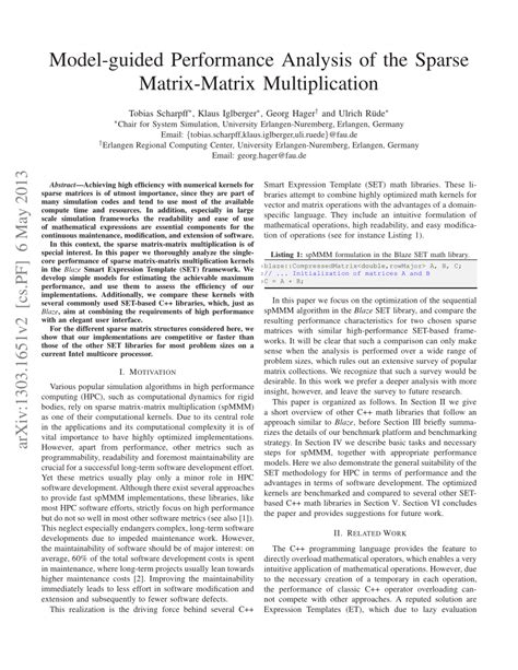 Pdf Model Guided Performance Analysis Of The Sparse Matrix Matrix