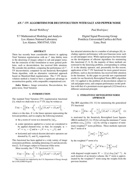 Pdf An ℓ1 Tv Algorithm For Deconvolution With Salt And Pepper Noise