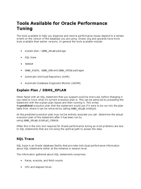 Tools Available For Oracle Performance Tuning Explain Plan Dbms Xplan Pdf Oracle