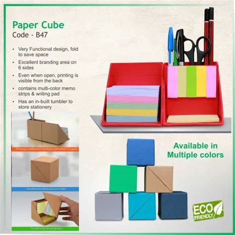 B47 Paper Memo Cube With Sticky Notes Memo Colour Slips And Pen Stand Tumbler Hardboard At