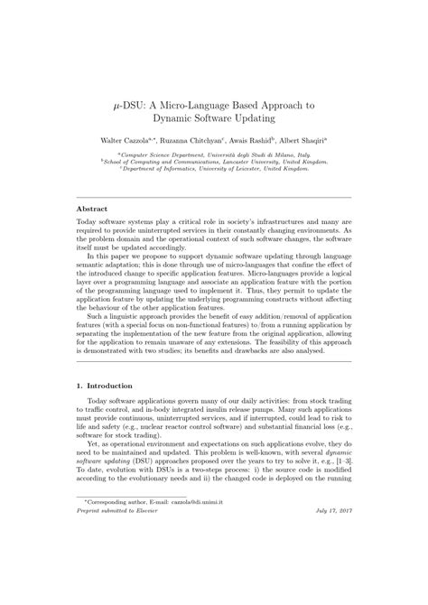 PDF μ DSU A Micro Language Based Approach to Dynamic Software Updating