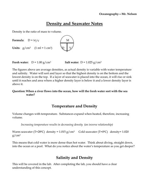 Density And Seawater Notes
