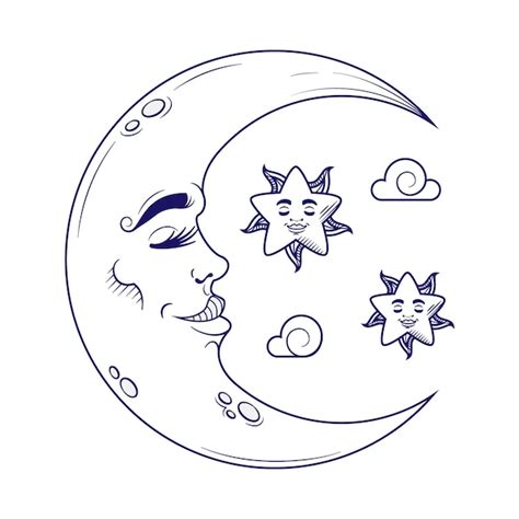 달과 별 그림 그리기 무료 벡터