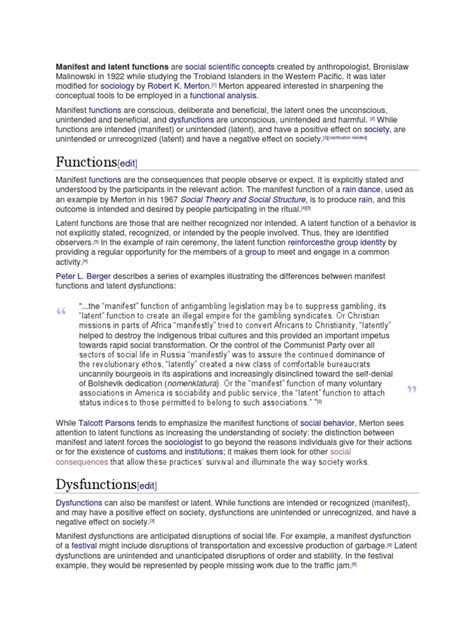 Manifest And Latent Functions Pdf Cognition Cognitive Science