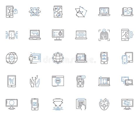 Digital Age Line Icons Collection Technology Internet Social Media Connectivity