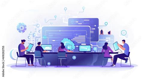 scene depicting a team of developers working on mobile app development coding for ios or