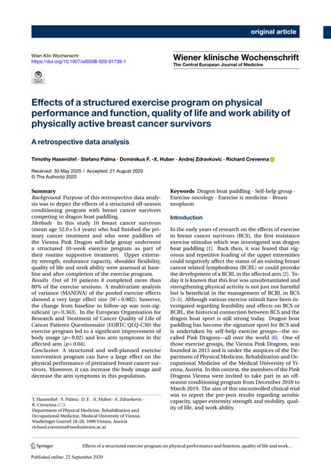 Pdf Effects Of A Structured Exercise Program On Physical Performance And Function Quality Of