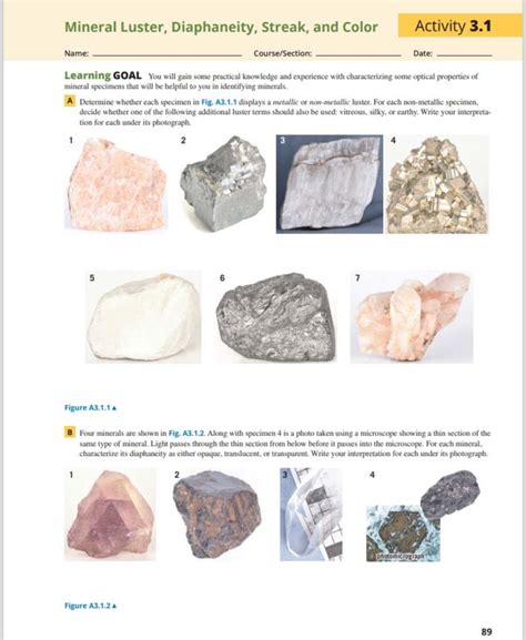 Solved Mineral Luster Diaphaneity Streak And