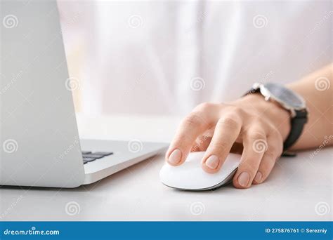 Woman Using PC Mouse While Working On Computer At Table Closeup Stock Image Image Of Color
