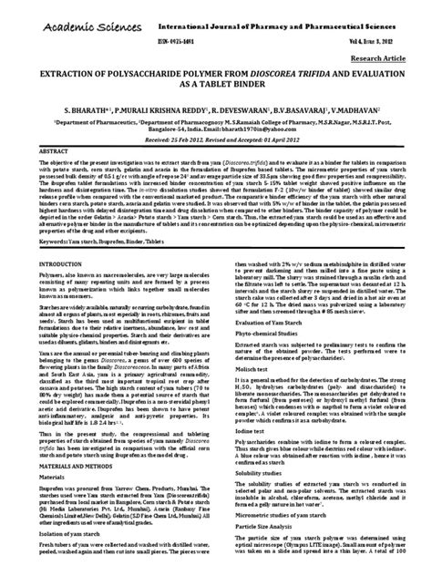 Pdf Extraction Of Polysaccharide Polymer From Dioscorea Trifida And