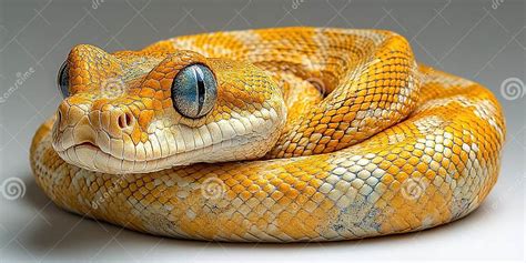 Stunning Close Up Of A Bright Orange And Yellow Ball Python Resting On