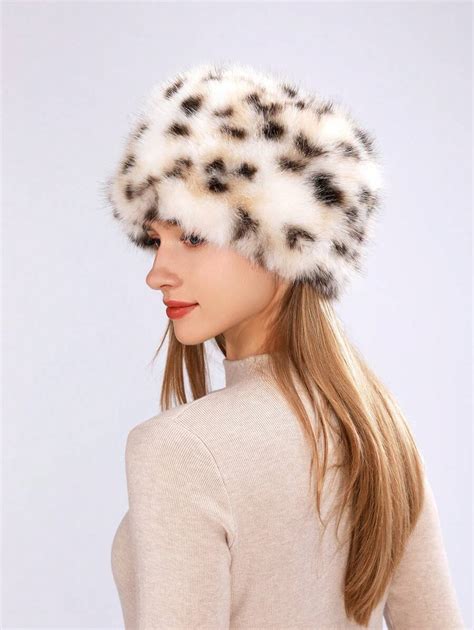 Womens Fluffy Hat For Winter With Stretch Cossack Russian Style White