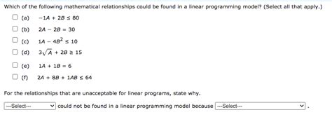 Solved Which Of The Following Mathematical Relationships