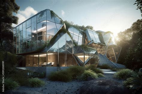 GENERATIVE AI Innovative Architecture With Sustainable And Eco Friendly Design Stock