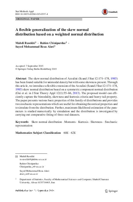 Pdf A Flexible Generalization Of The Skew Normal Distribution Based