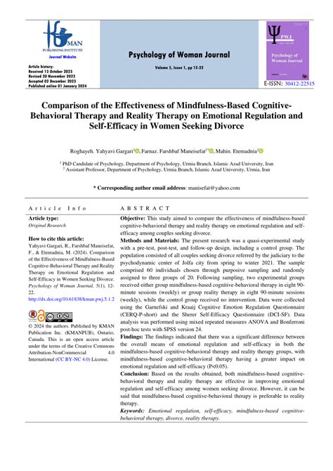 Pdf Comparison Of The Effectiveness Of Mindfulness Based Cognitive Behavioral Therapy And