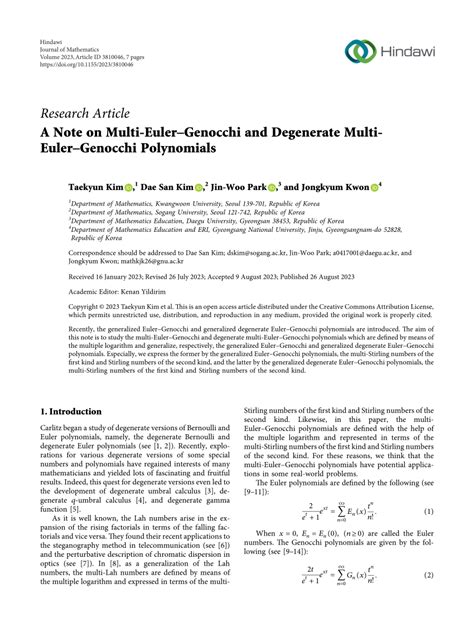 Pdf A Note On Multi Eulergenocchi And Degenerate Multi Euler