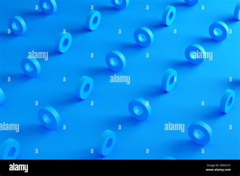 Blue Hollow Cylinders On Blue Background Abstract 3d Render Minimalistic Background Pattern