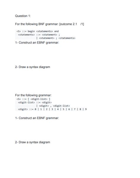 solved question 1 for the following bnf grammar [outcome