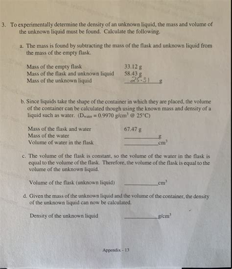 Solved To Experimentally Determine The Density Of An Chegg