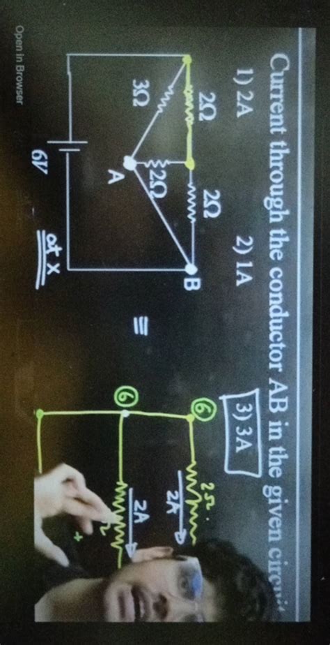 Current Through The Conductor Ab In The Given Circuit 1 2 A 2 1 A 3 3