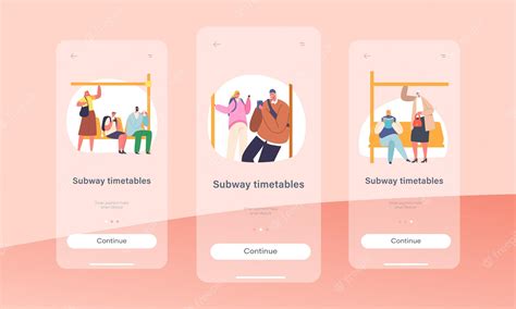 지하철 시간표 모바일 앱 페이지 온보드 화면 템플릿 Metro Underground Transport Illustration의
