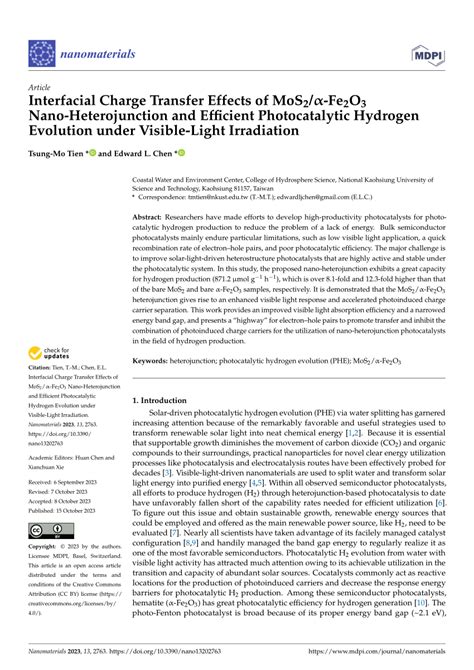 Pdf Interfacial Charge Transfer Effects Of Mos2 α Fe2o3 Nano Heterojunction And Efficient