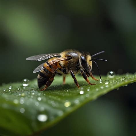 The Tiny World Of Bee Macro And Micro Photography With Dew Stock