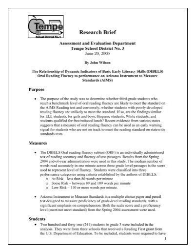 Oral Reading Fluency To Performance Dibels