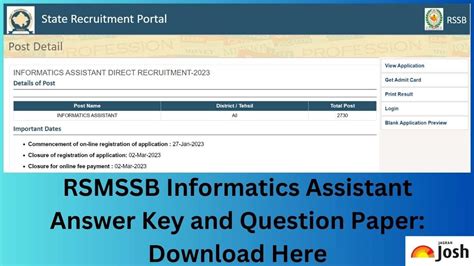 rsmssb informatics assistant answer key and question paper 2024