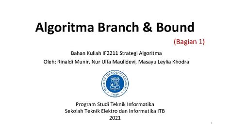 Algoritma Branch Bound Bagian 1 Bahan Kuliah If
