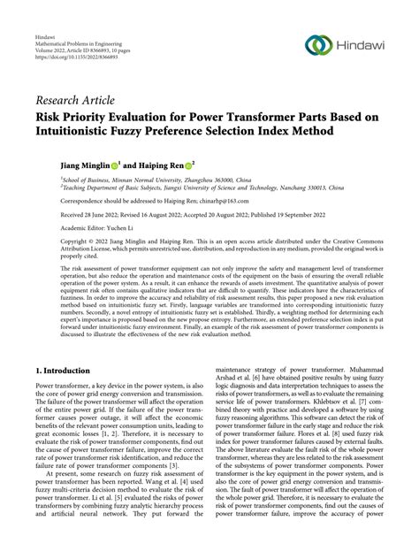 Pdf Risk Priority Evaluation For Power Transformer Parts Based On Intuitionistic Fuzzy