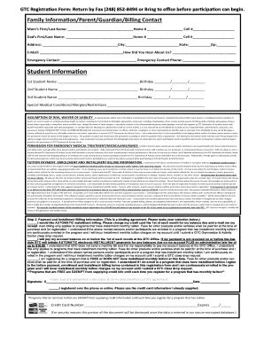 Fillable Online GTC Registration Form Return By Fax 248 8528494 Or Bring To Office Before