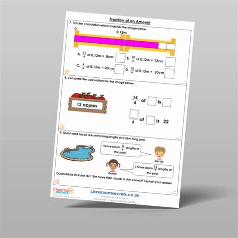 Year 5 Fraction Of An Amount Homework Resource Classroom Secrets