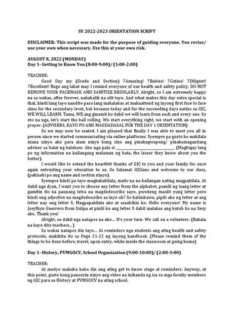 Orientation Script Download Free Pdf Behavior Modification