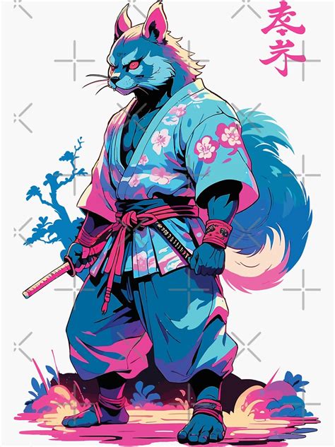 Tanuki Yokai Vaporwave Aesthetic Samurai Art Sticker By Luminorb