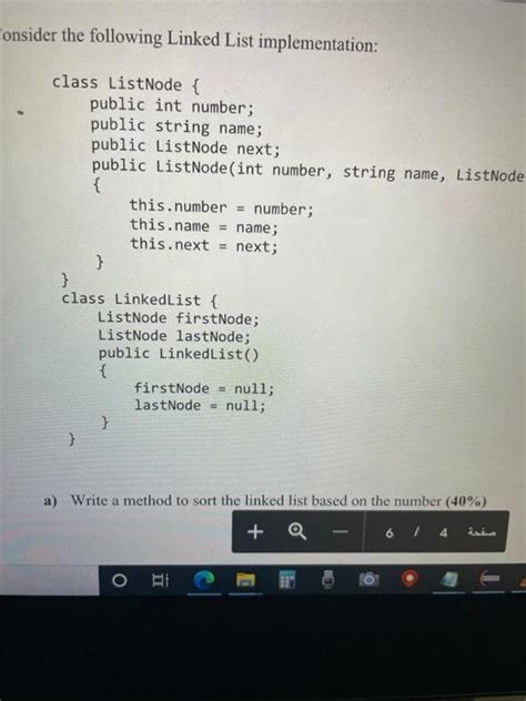 Solved Consider The Following Linked List Implementation