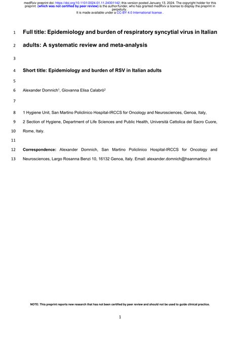 Pdf Epidemiology And Burden Of Respiratory Syncytial Virus In Italian Adults A Systematic