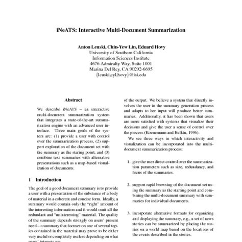 Ineats Interactive Multi Document Summarization Acl Anthology