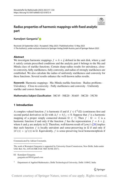 Radius Properties Of Harmonic Mappings With Fixed Analytic Part Request PDF