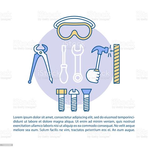 핸디맨 서비스 기사 페이지 벡터 템플릿입니다 핸디 맨 도구 브로셔 잡지 선형 아이콘과 텍스트 상자소책자 디자인 요소 인쇄 디자인 텍스트 공간이 있는 개념 그림 개념에 대한