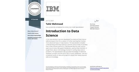 Tahir Mehmood On Linkedin Completion Certificate For Introduction To Data Science
